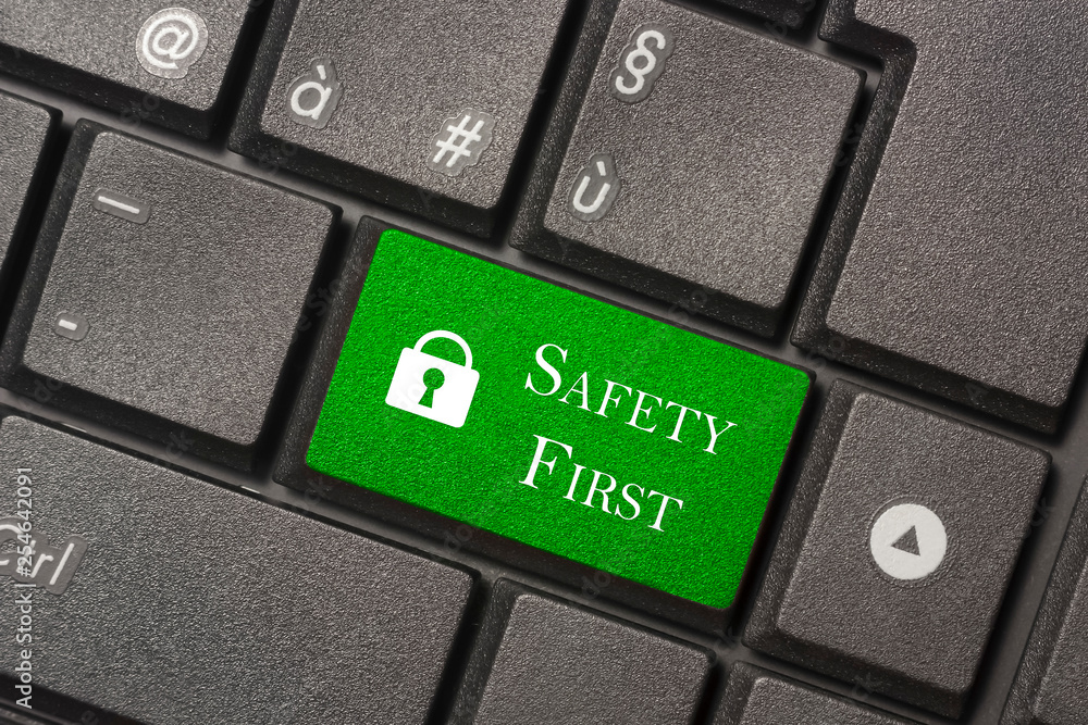 Closeup picture of Safety First button of a modern keyboard Stock Photo ...
