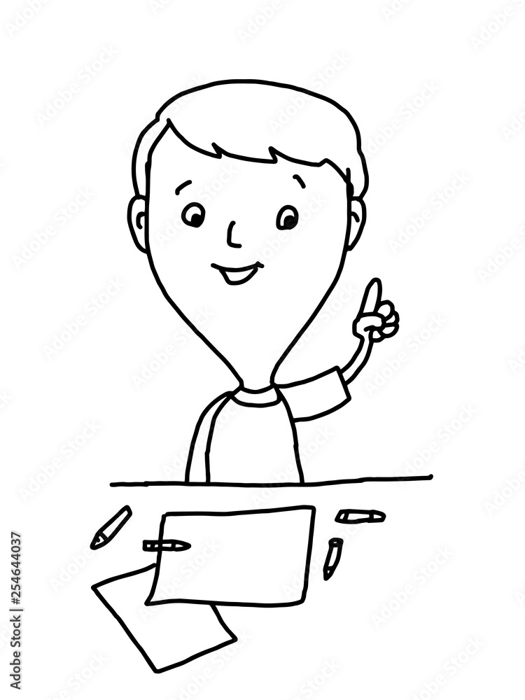 cartoon cute child boy raise his hand illustration drawing Stock ...