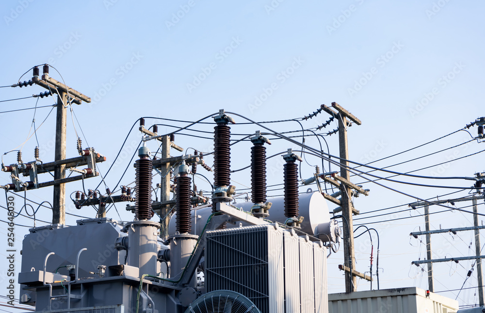 High voltage transformer with power supply station Stock Photo | Adobe ...