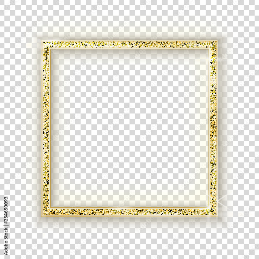Gold square frame on transparent background. Glitter border Stock ...
