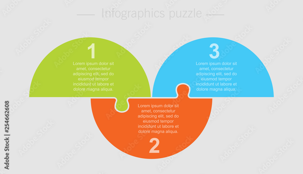 Three pieces puzzle half circles info graphic. Stock Vector | Adobe Stock