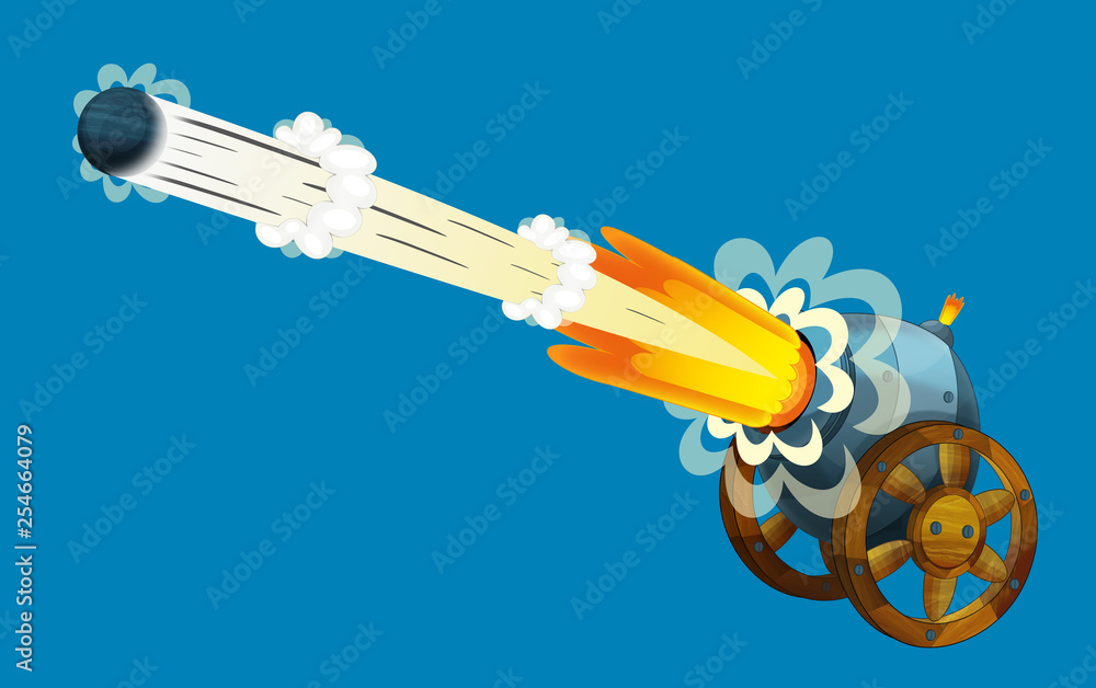 Cartoon cannon shooting steel ball on white background - illustration ...