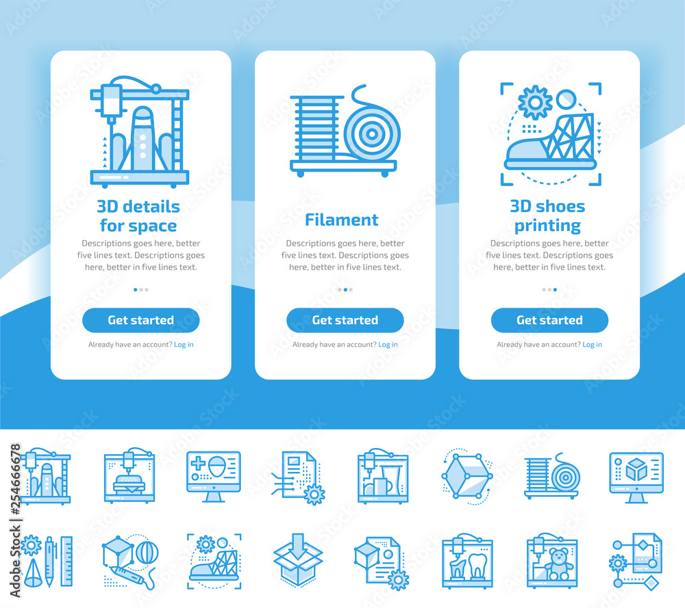 Onboarding design concept icons for 3D printing and modeling. Modern ...