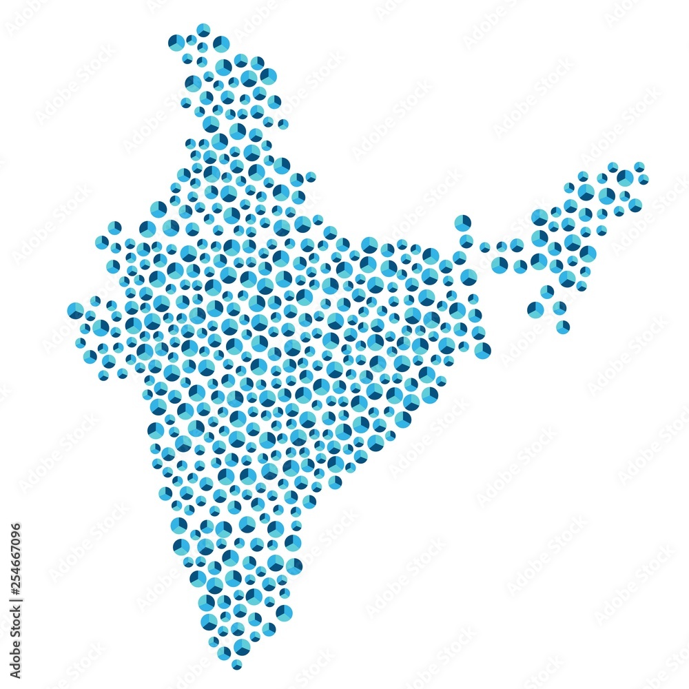 India map background blue round closely placed pie charts for ...