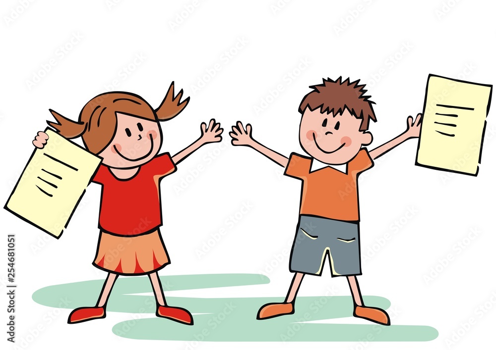 Happy kids with school certificates, vector illustration Stock Vector ...