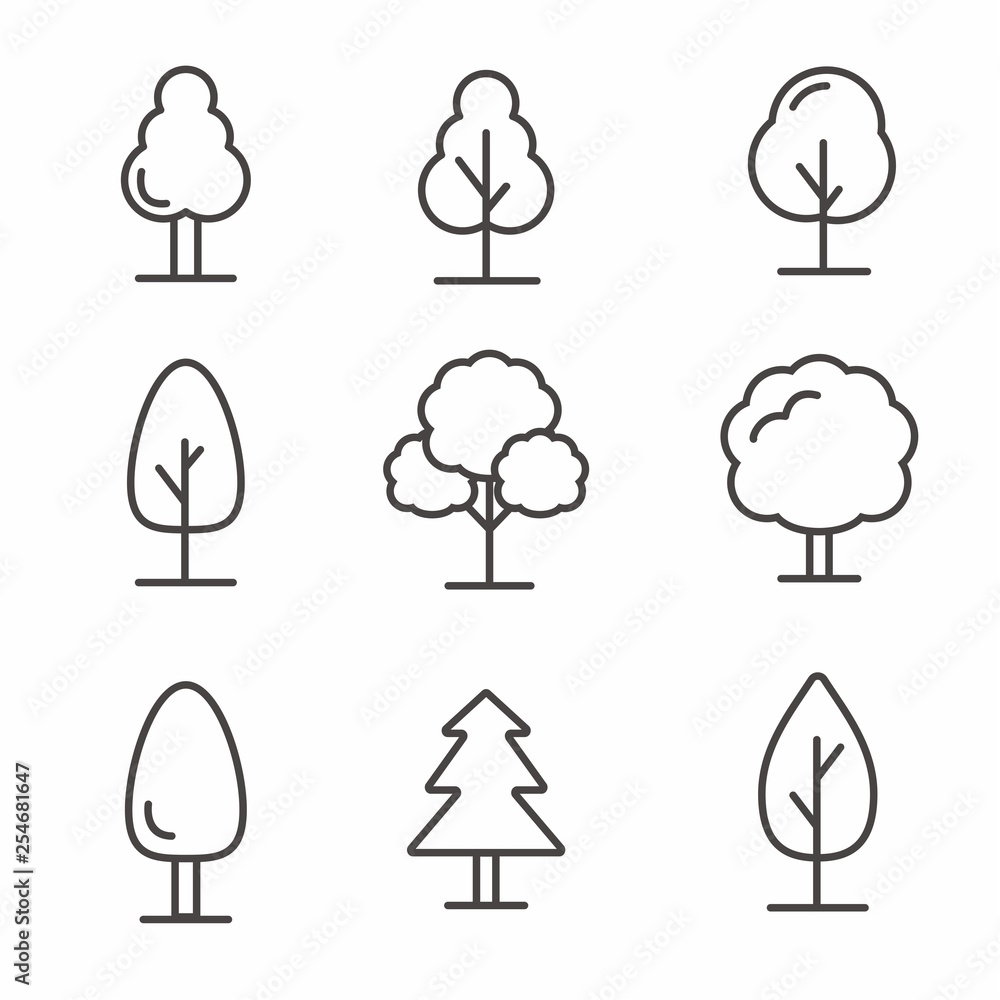 Set of tree icon with simple line design Stock Vector | Adobe Stock
