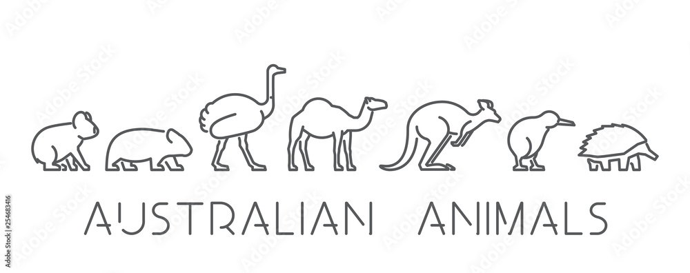 Vector set of linear Australian animals Stock Vector | Adobe Stock