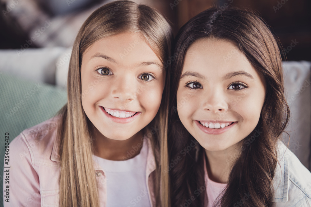 Close-up portrait of two nice-looking fascinating sweet lovely ...