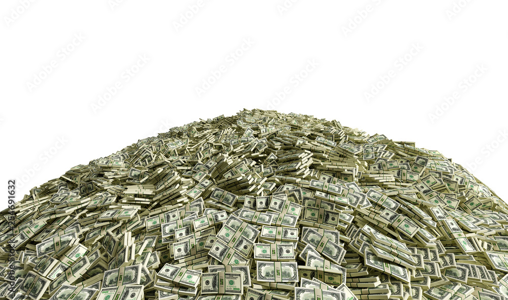 Millions of Dollars - a heap of money isolated on white - 3D Rendering ...