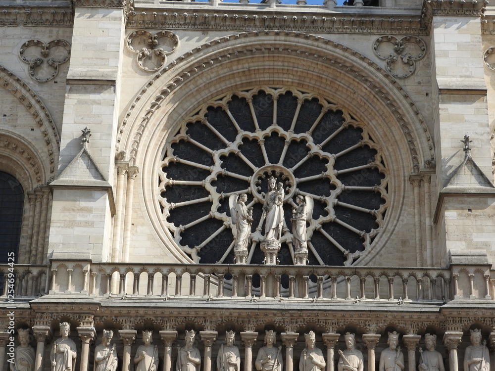Architectural details of Notre Dame de Paris. Notre Dame Cathedral ...