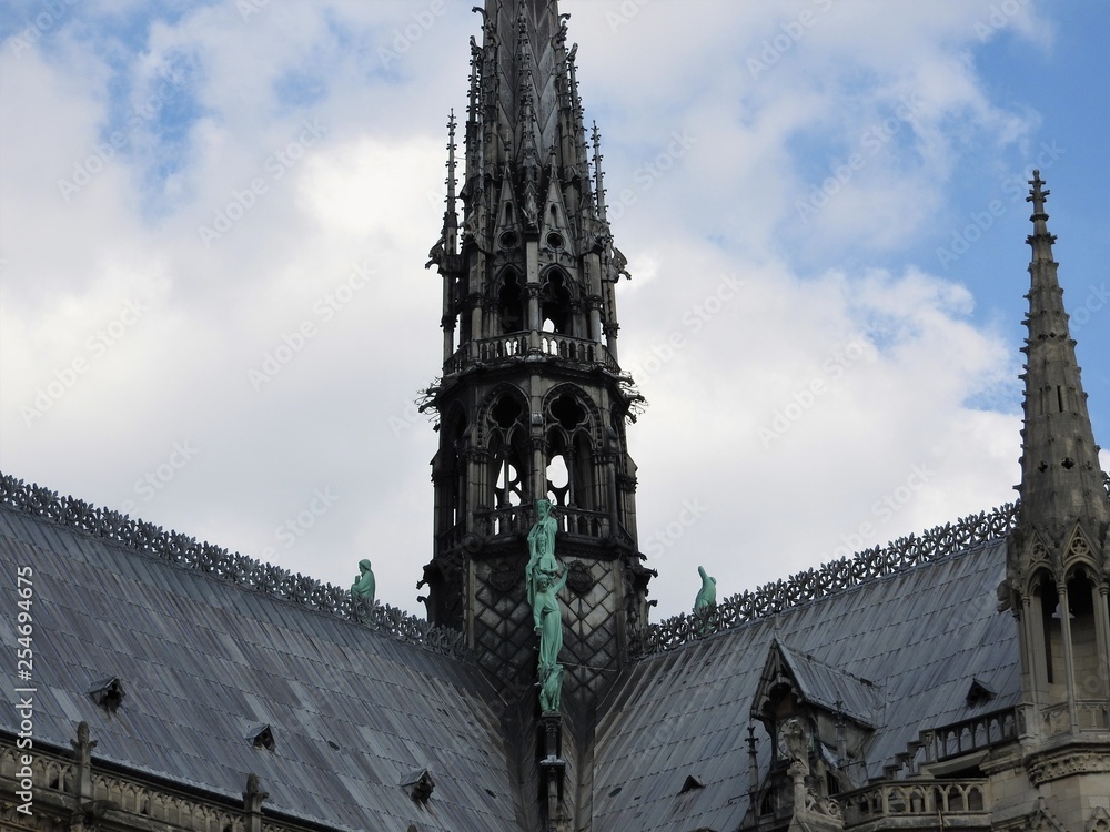 Architectural details of Notre Dame de Paris. Notre Dame Cathedral ...