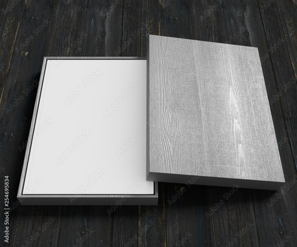 Book template in a wood gift box on a wooden background. Advertisement ...
