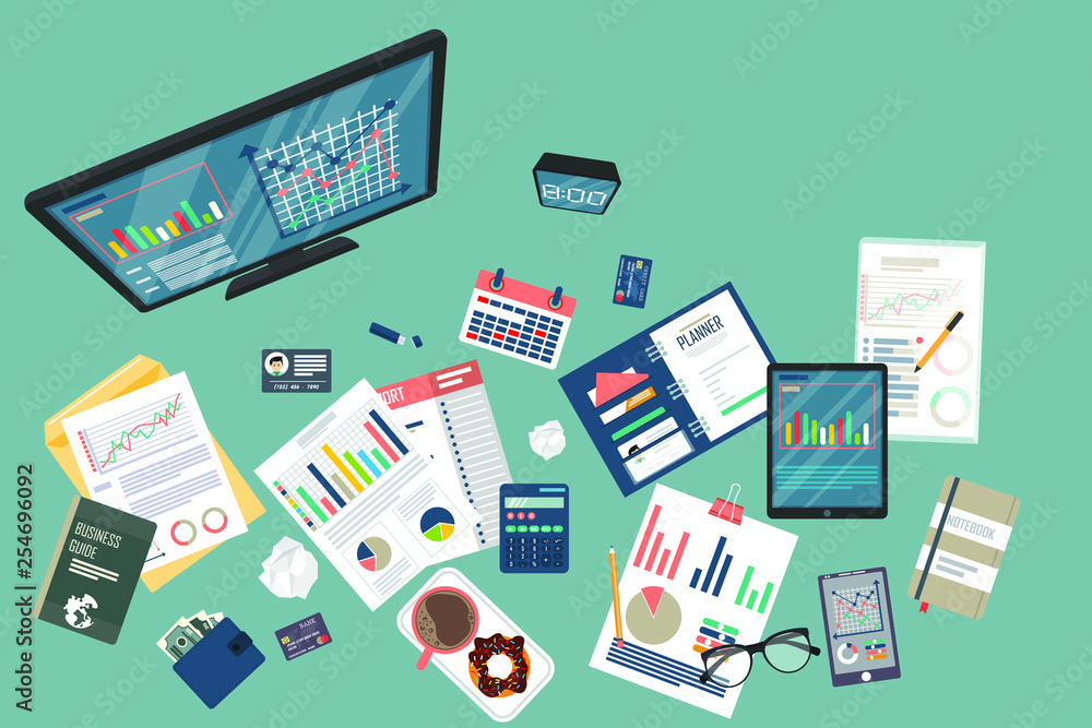 Auditing concept vector illustration. Tax process. Business background. Flat design of analysis ...