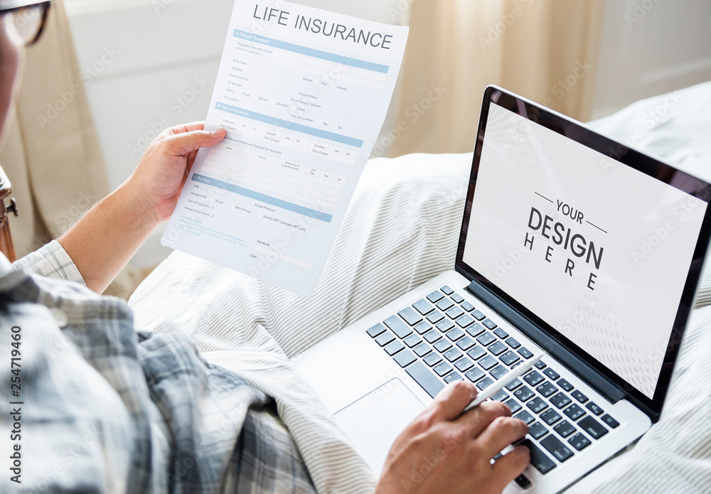 Insurance Form with Laptop Screen Mockup Stock Template | Adobe Stock