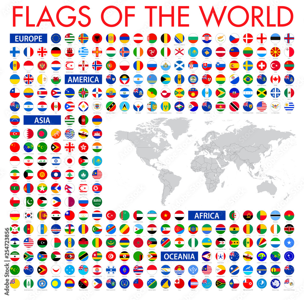 All official national flags of the world. Circular design. Vecto Stock ...