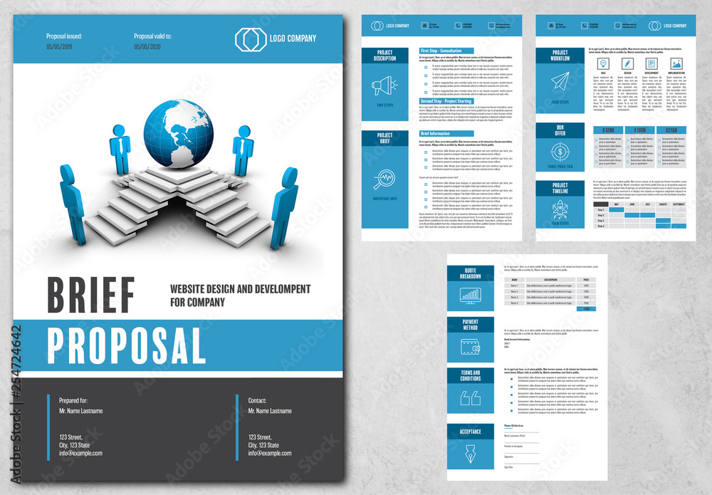 Brief Proposal Layout with Blue Accents Stock Template | Adobe Stock