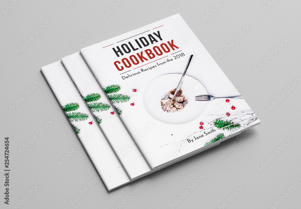 Cookbook Layout with Red Accents Stock Template | Adobe Stock