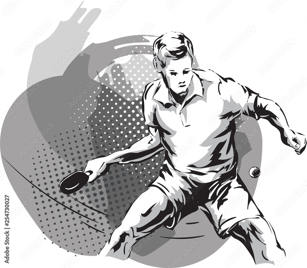Black and white image of a young man playing table tennis. Stock Vector ...