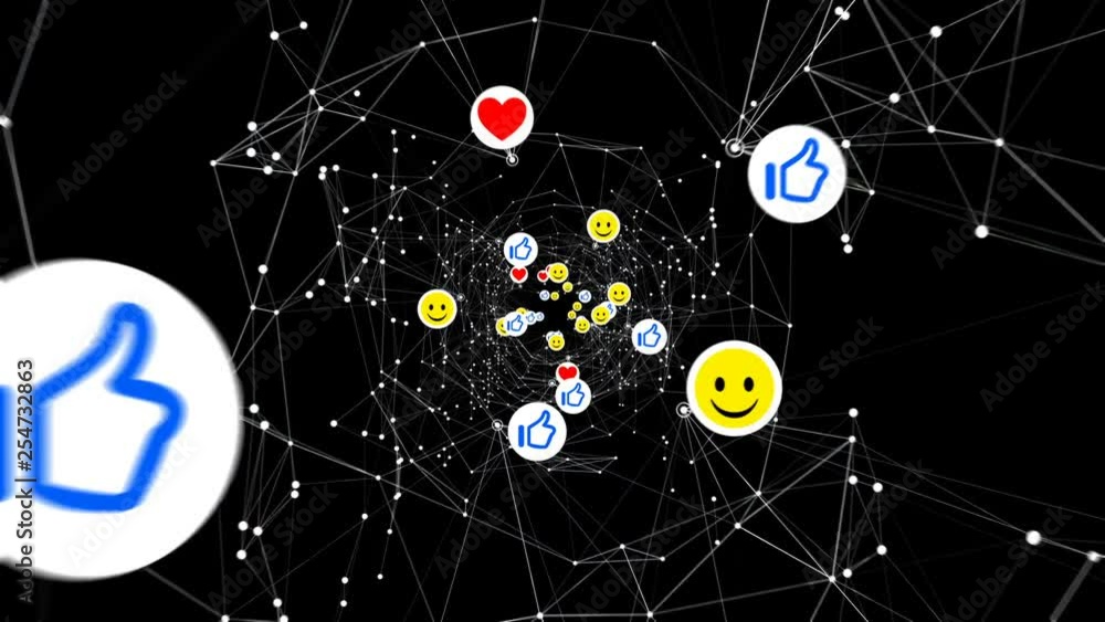 Social Media Icons Moving with Network Grid Seamless. Smiles, Thumbs up ...