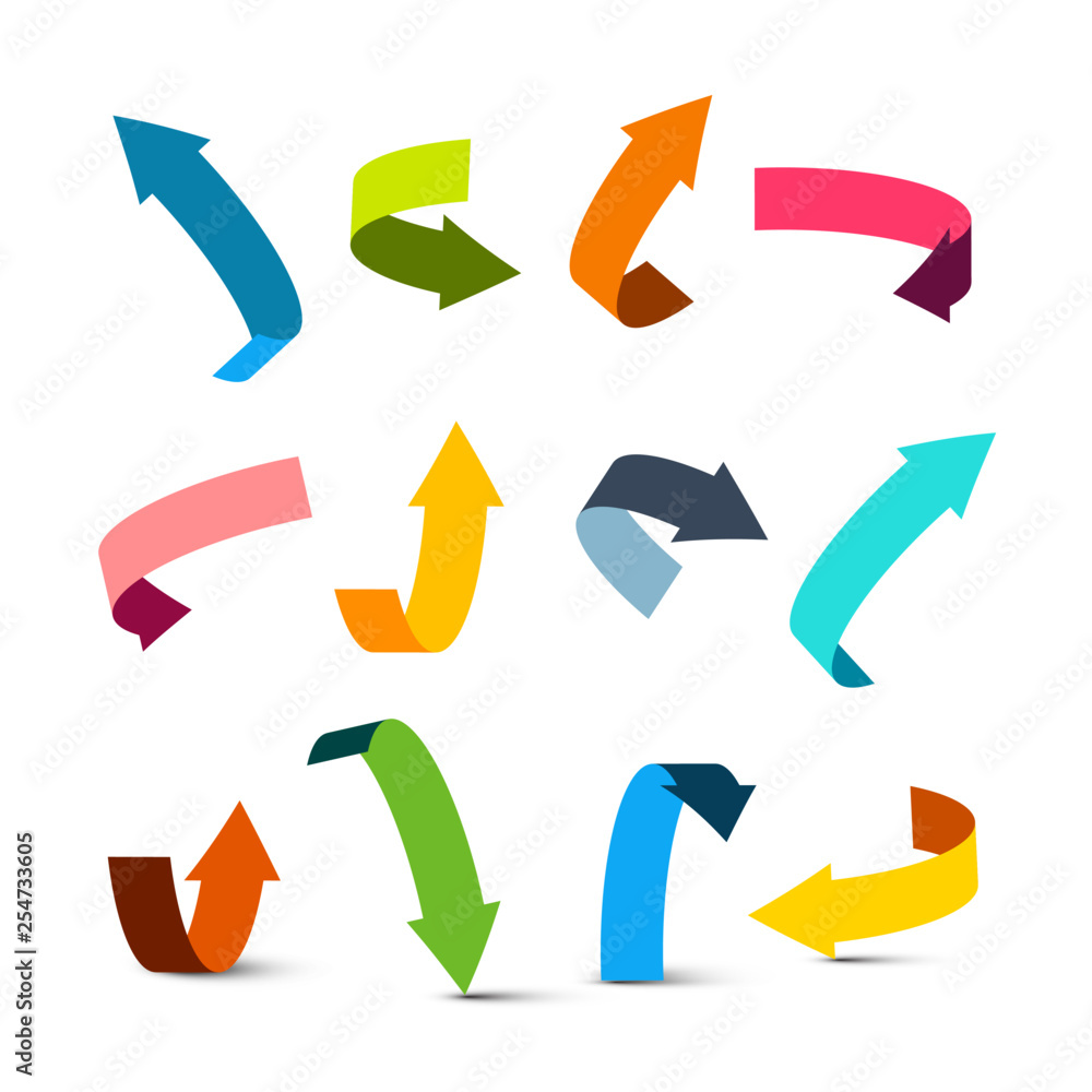 Vector Colorful Bent Arrows Set. Up, Down, Left and Right Arrow Symbols ...