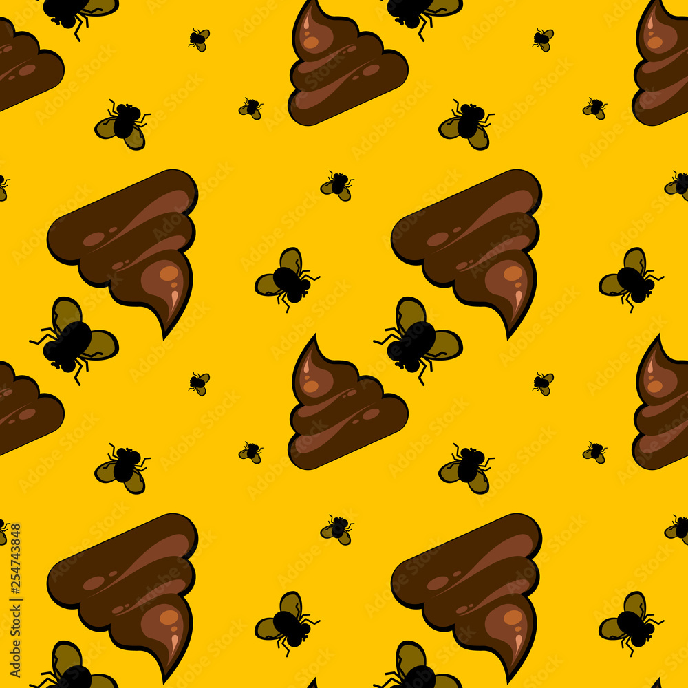 Seamless background with a bunch of shit and flies. Vector illustration ...