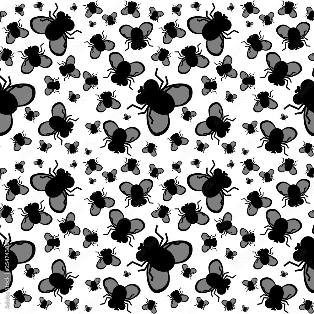 Seamless pattern with flies. Vector flat repeatable background with ...