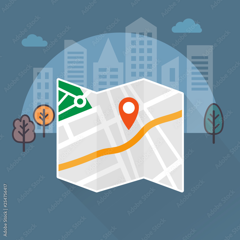 Folded city map with geolocation pin. Navigation concept, vector Stock ... Folded city map with geolocation pin. Navigation concept, vector Stock ...
