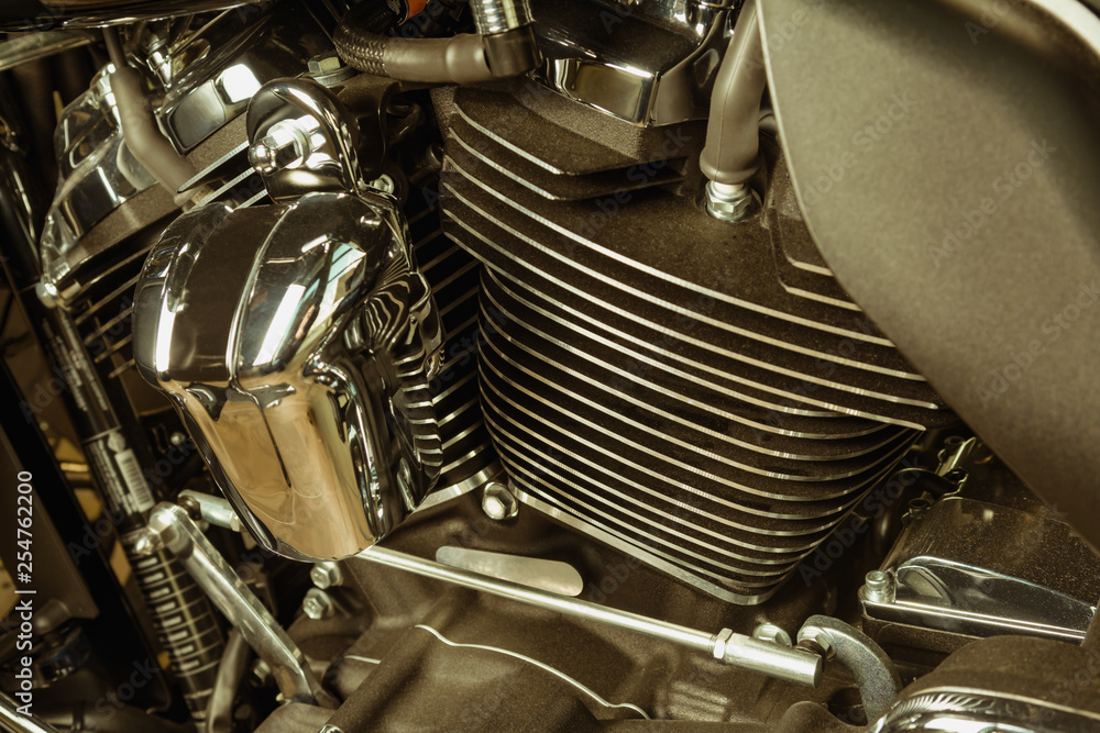 Motorcycle internal combustion engine with air cooling, close-up ...