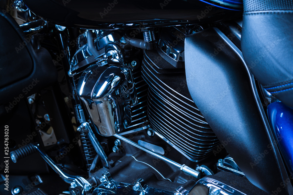 Motorcycle internal combustion engine with air cooling, close-up ...