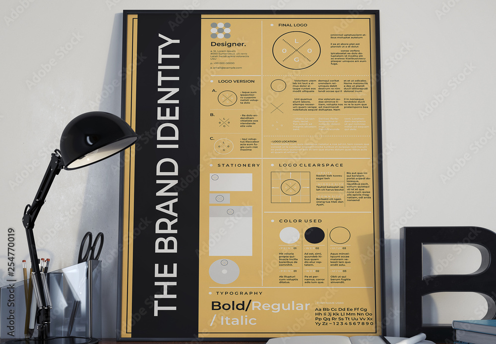 Brand Identity Poster Layout with Tan Accent Stock Template | Adobe Stock