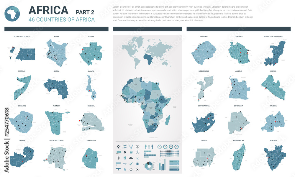Vector maps set. High detailed 46 maps of African countries with ...