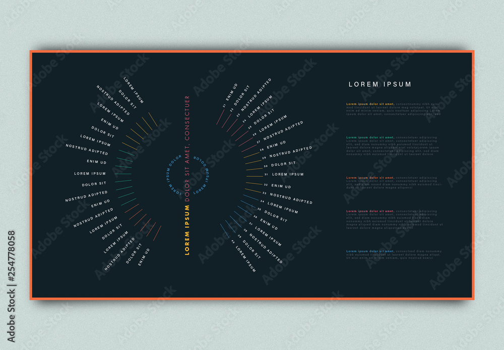 Radial Infographic Layout with Dark Background Stock Template | Adobe Stock