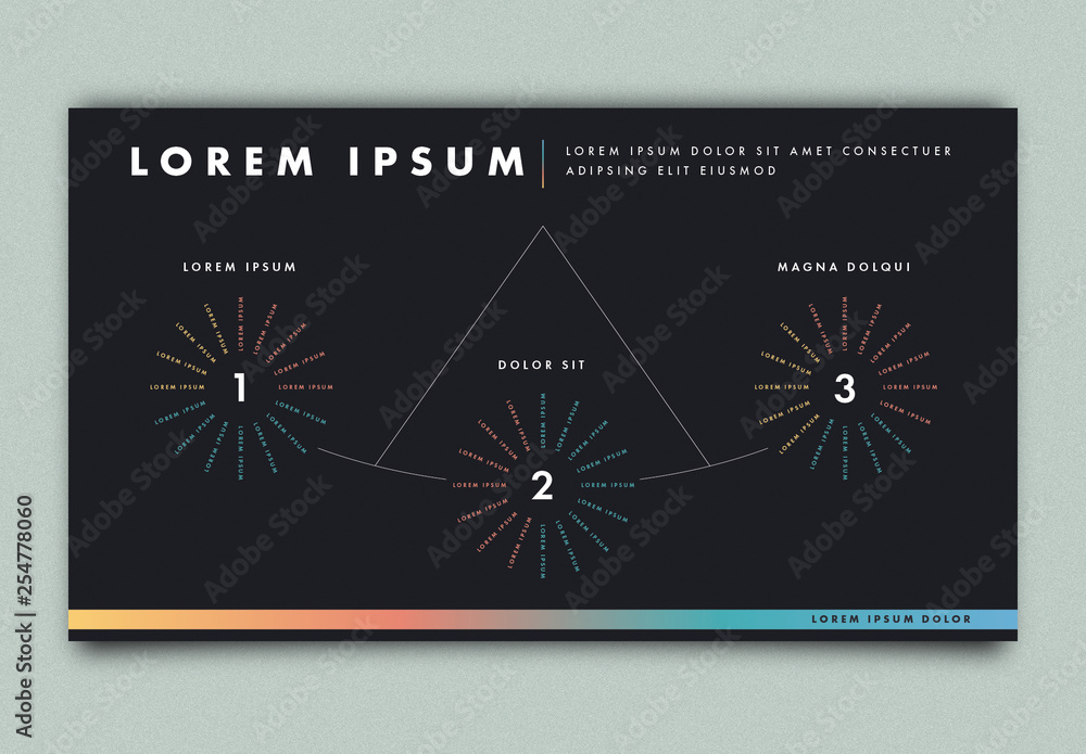 Three Part Radial Infographic Layout with Dark Background Stock ...
