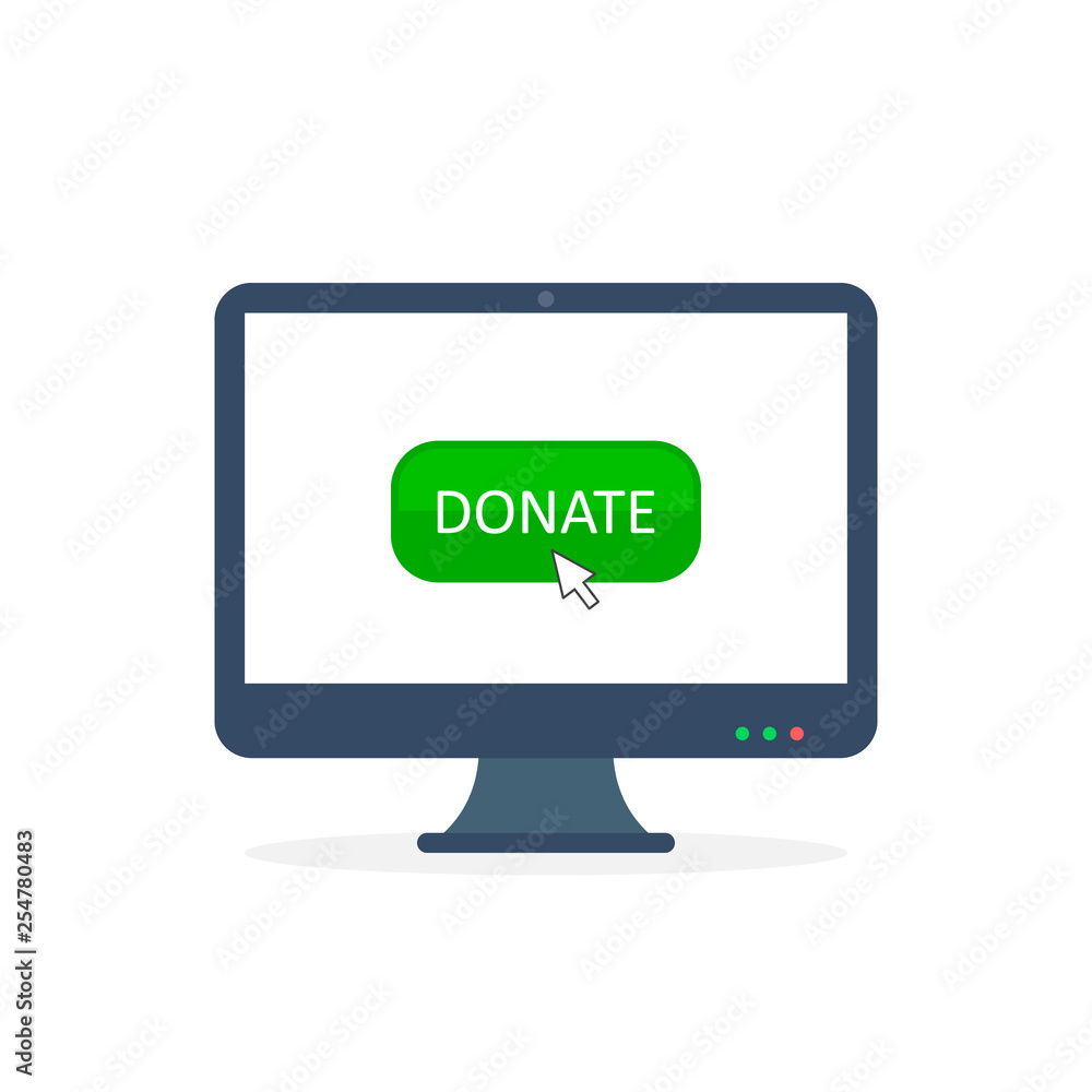 Donate online concept icon, Pc monitor with donate button in flat style ...