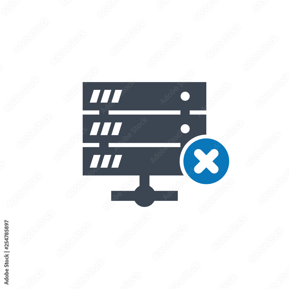 Server icon with cancel sign. Server icon and close, delete, remove ...