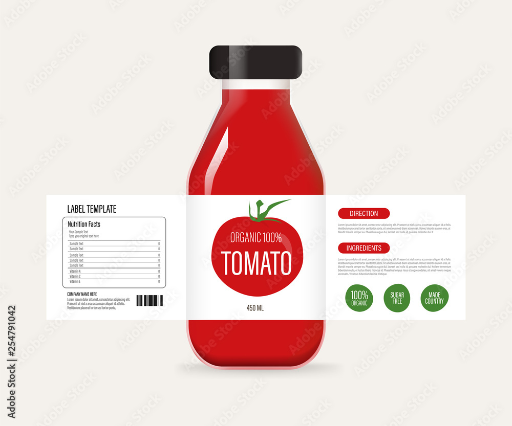 Bottle Label Of Tomato Juice Smoothie Drink Label And Banner Design 