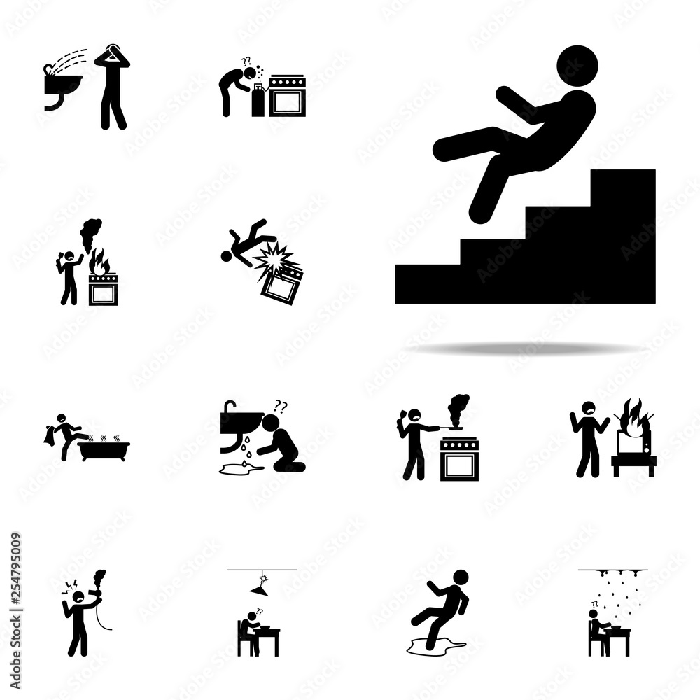 danger, fell down icon. home hazard and safety precaution icons ...