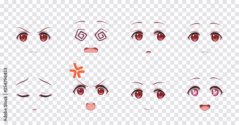 Emotions red eyes of anime manga girls Stock Vector | Adobe Stock