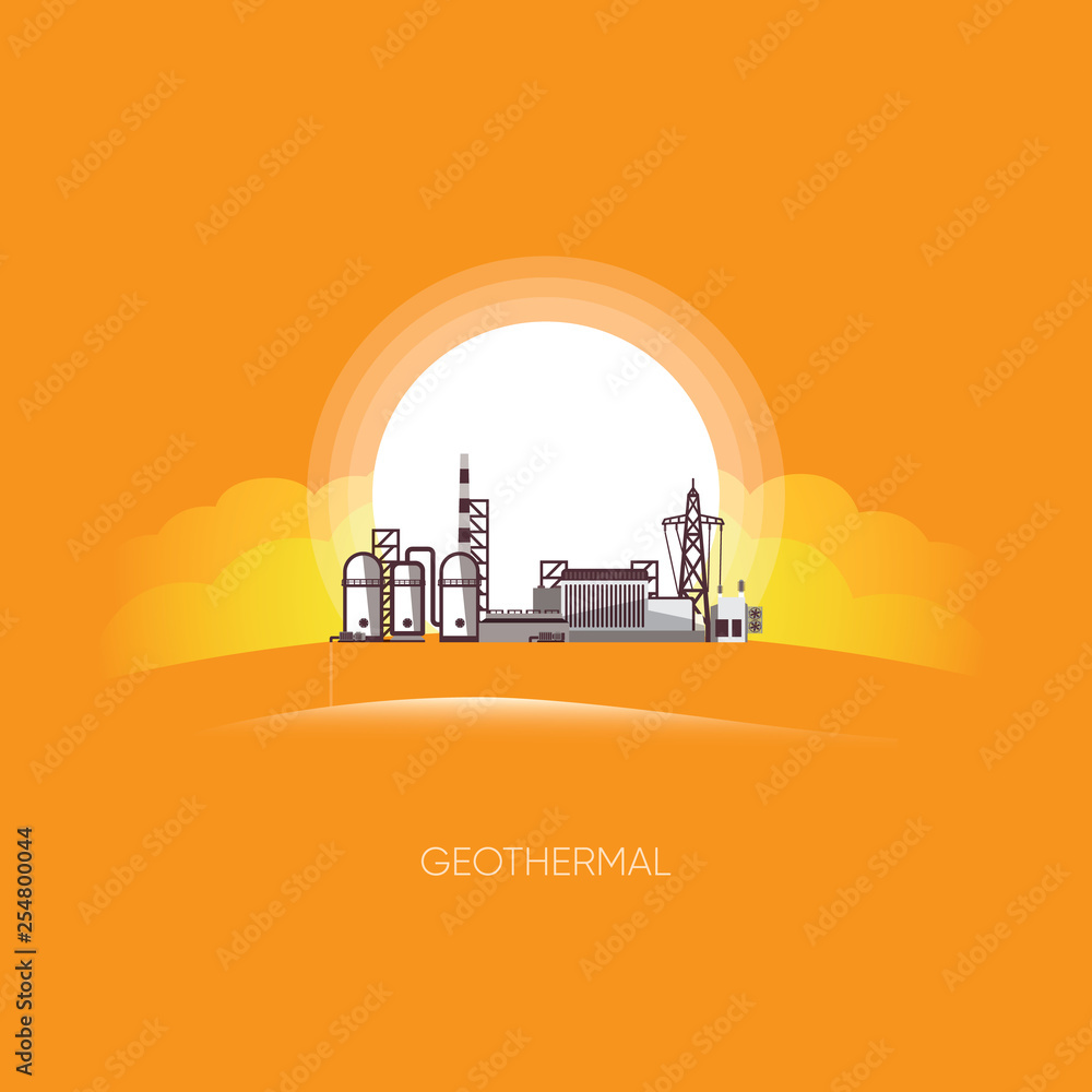 geothermal energy, geothermal power plant with the sun background Stock ...
