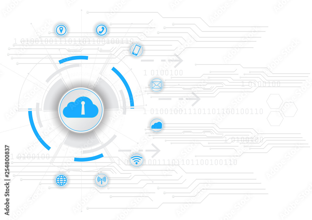 Safety concept, digital cloud computing, cyber security, abstract hi speed internet technology ...