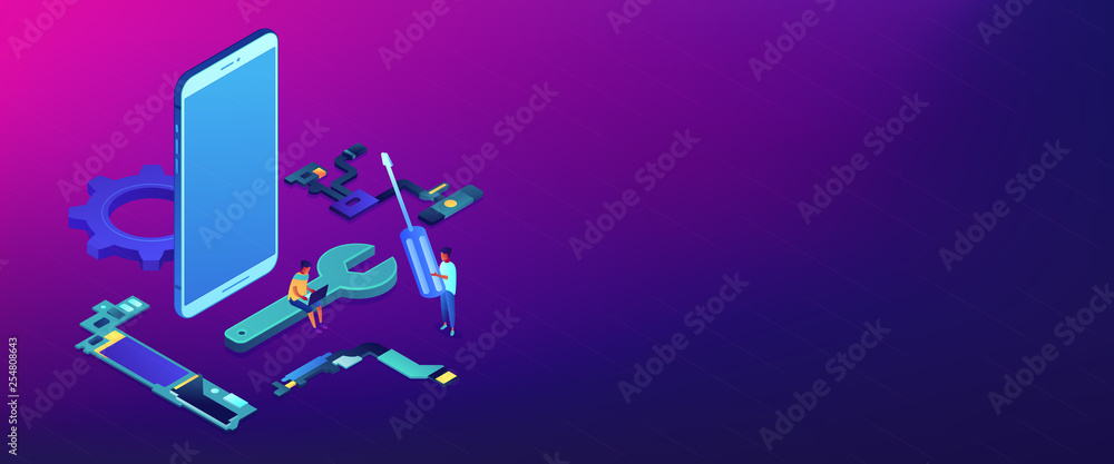 Smartphone repair isometric 3D banner header. Stock-Vektorgrafik ...