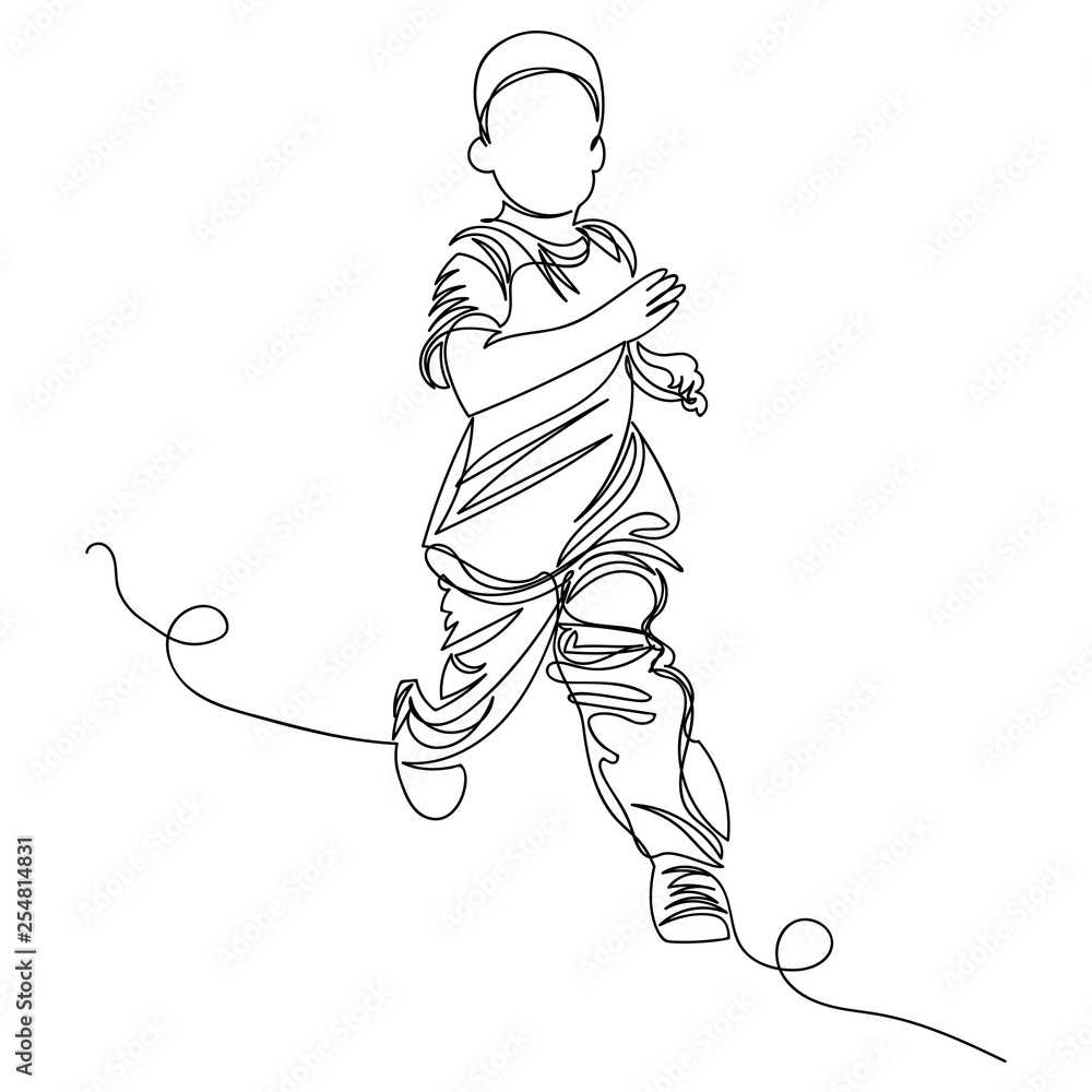 child. the child runs. one line. drawing a continuous line Stock Vector ...