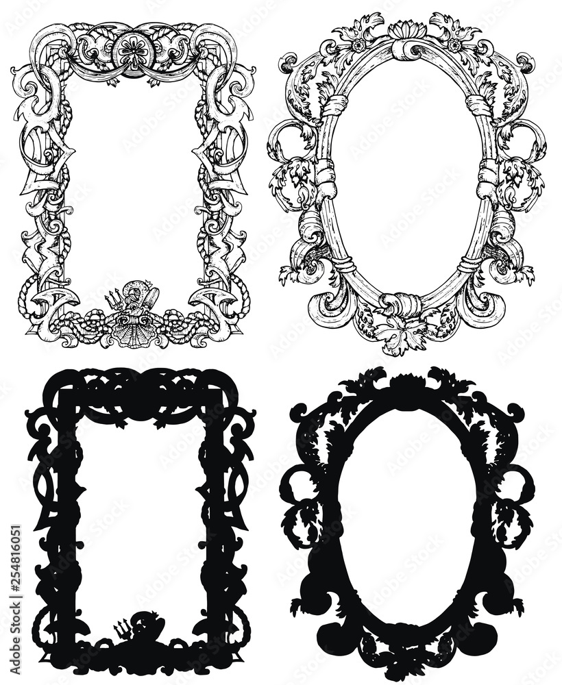 Design set with antique baroque frames in victorian style isolated on ...