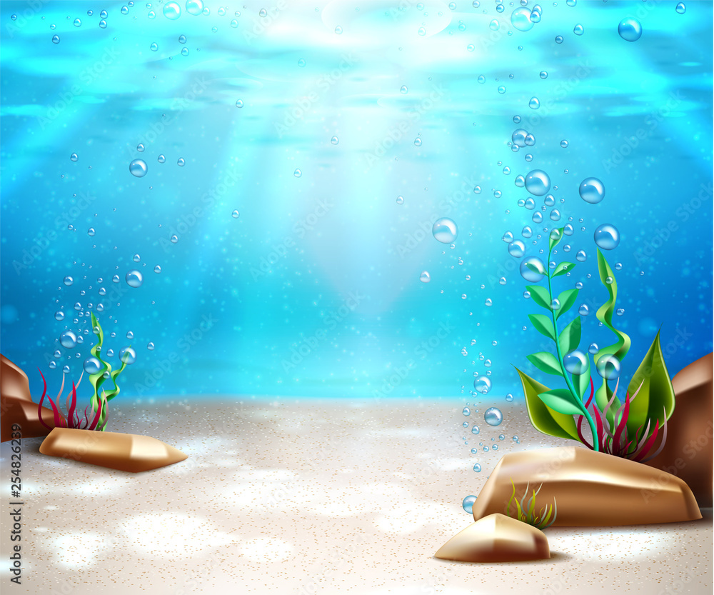 Vector underwater life sea bottom scene background Stock Vector | Adobe ...