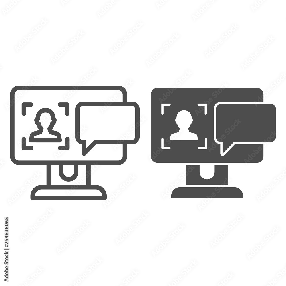 User on computer monitor line and glyph icon. Authorization vector ...