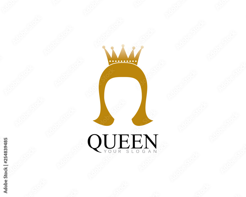 golden beauty queen with crown template logo vector illsutration design ...