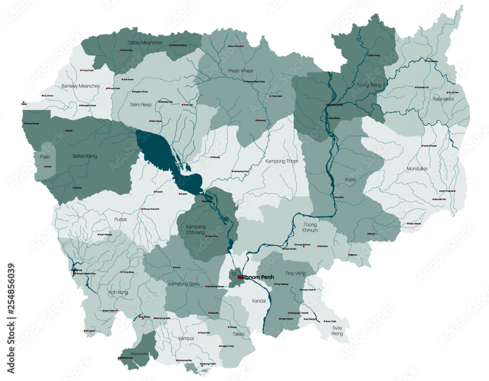 Large and detailed map of the state of Cambodia in Asia Stock Vector ...
