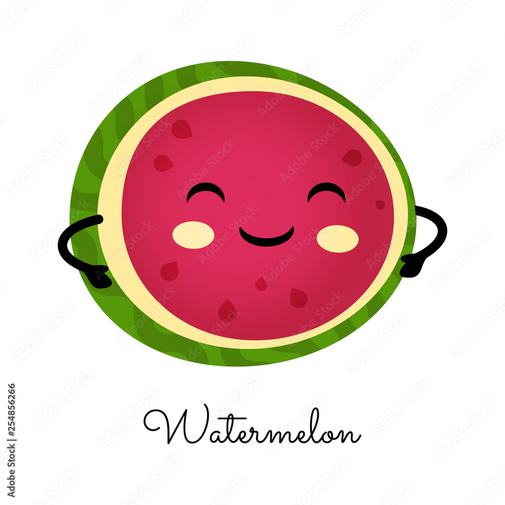 A slice of watermelon with happy face. Cartoon character. Kawaii food ...