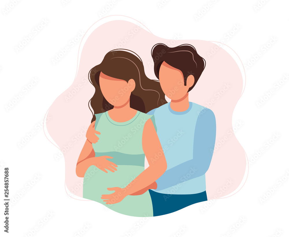 Happy expecting couple - cute cartoon concept illustration of a couple ...
