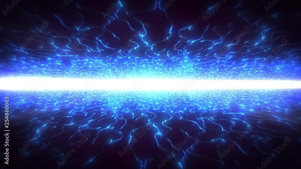 Flying over neon squiggly lines into another dimension with a bright ...